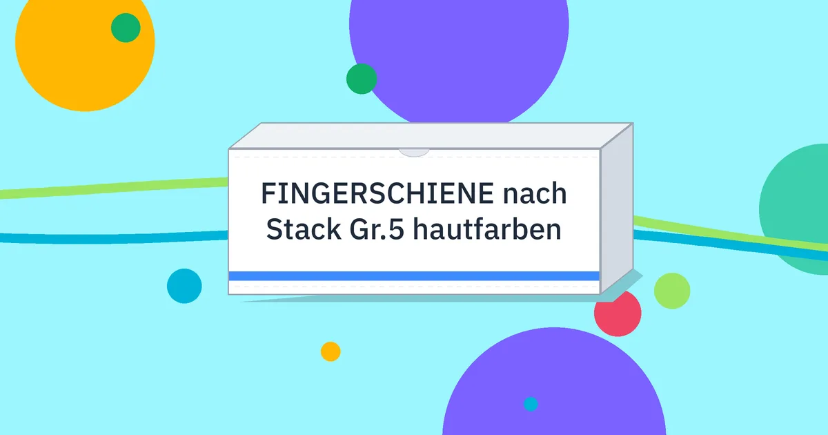 Symbolbild: Packung mit der Aufschrift FINGERSCHIENE nach Stack Gr.5 hautfarben (PZN 10214067) – Verfügbarkeit und Bezug in Apotheken in Frankfurt am Main