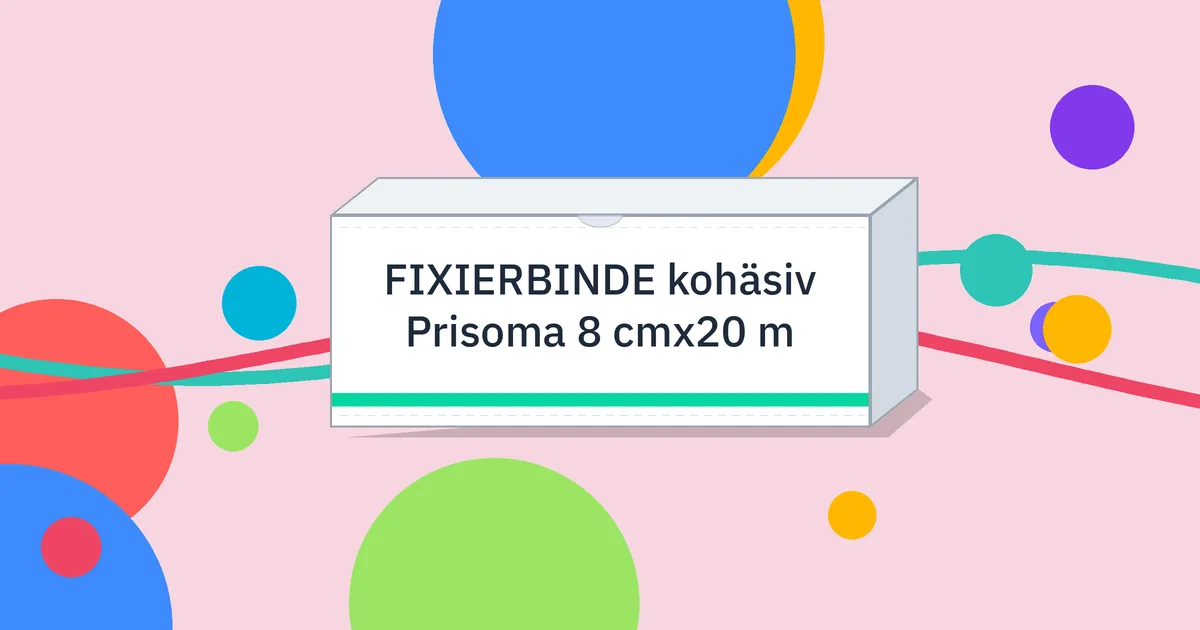 Symbolbild: Packung mit der Aufschrift FIXIERBINDE kohäsiv Prisoma 8 cmx20 m (PZN 18714378) – Verfügbarkeit und Bezug in Apotheken in Frankfurt am Main
