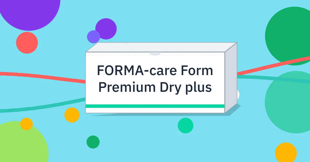 Symbolbild: Packung mit der Aufschrift FORMA-care Form Premium Dry plus (PZN 08459637) – Verfügbarkeit und Bezug in Apotheken in Frankfurt am Main