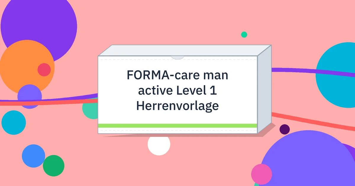 Symbolbild: Packung mit der Aufschrift FORMA-care man active Level 1 Herrenvorlage (PZN 19106818) – Verfügbarkeit und Bezug in Apotheken in Frankfurt am Main