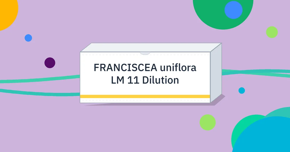 Symbolbild: Packung mit der Aufschrift FRANCISCEA uniflora LM 11 Dilution (PZN 13491100) – Verfügbarkeit und Bezug in Apotheken in Frankfurt am Main