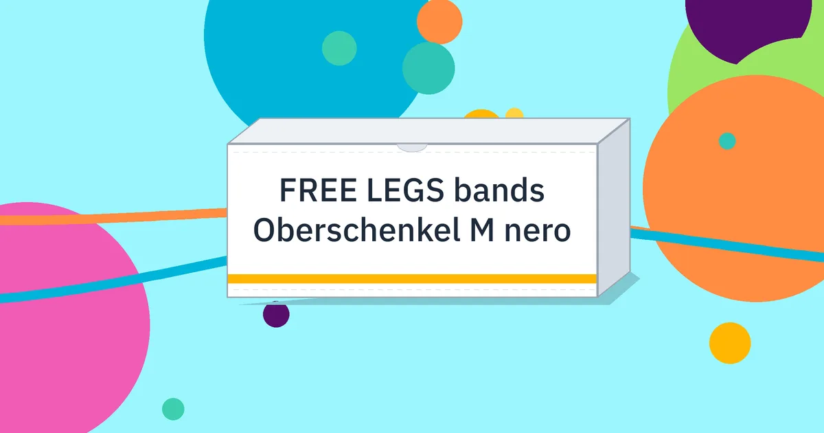 Symbolbild: Packung mit der Aufschrift FREE LEGS bands Oberschenkel M nero (PZN 16175227) – Verfügbarkeit und Bezug in Apotheken in Frankfurt am Main