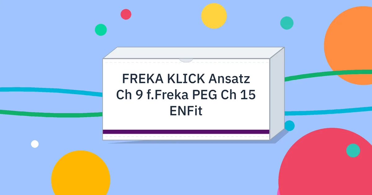 Symbolbild: Packung mit der Aufschrift FREKA KLICK Ansatz Ch 9 f.Freka PEG Ch 15 ENFit (PZN 11345328) – Verfügbarkeit und Bezug in Apotheken in Frankfurt am Main