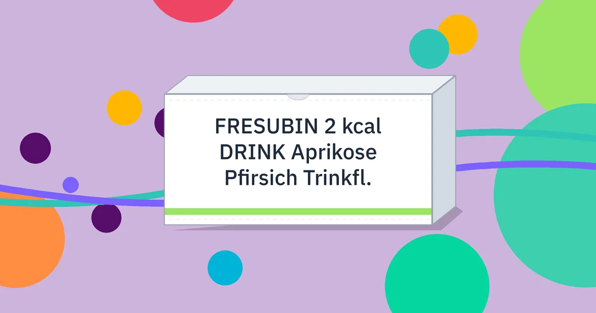 Symbolbild: Packung mit der Aufschrift FRESUBIN 2 kcal DRINK Aprikose Pfirsich Trinkfl. (PZN 19372916) – Verfügbarkeit und Bezug in Apotheken in Frankfurt am Main