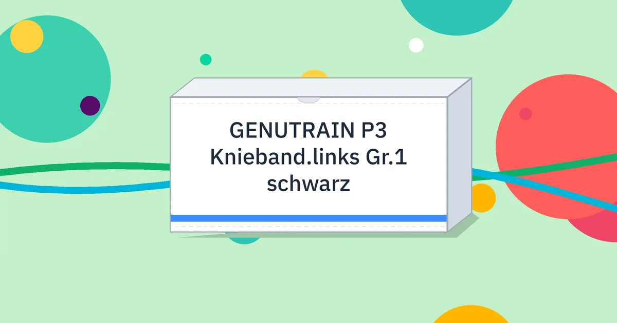 Symbolbild: Packung mit der Aufschrift GENUTRAIN P3 Knieband.links Gr.1 schwarz (PZN 07552174) – Verfügbarkeit und Bezug in Apotheken in Frankfurt am Main