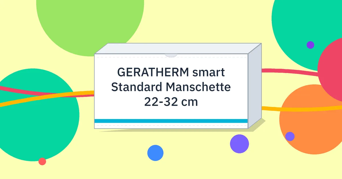 Symbolbild: Packung mit der Aufschrift GERATHERM smart Standard Manschette 22-32 cm (PZN 16753316) – Verfügbarkeit und Bezug in Apotheken in Frankfurt am Main