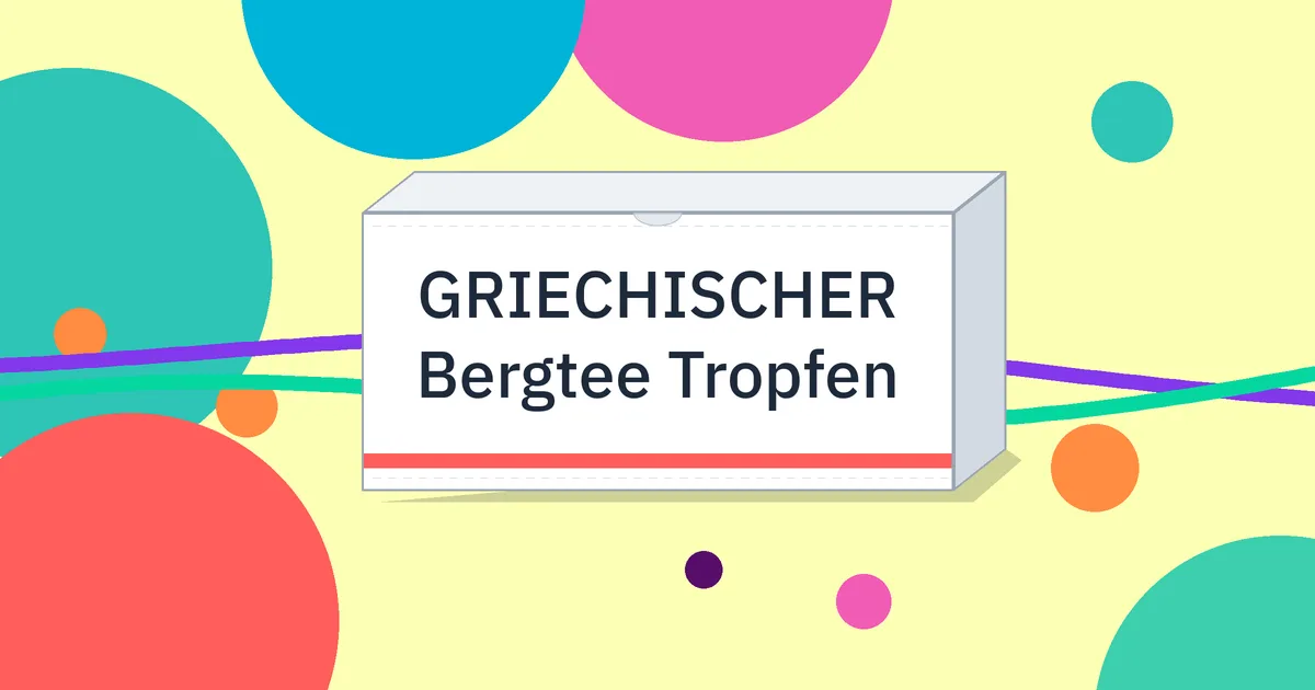Symbolbild: Packung mit der Aufschrift GRIECHISCHER Bergtee Tropfen (PZN 18259342) – Verfügbarkeit und Bezug in Apotheken in Frankfurt am Main