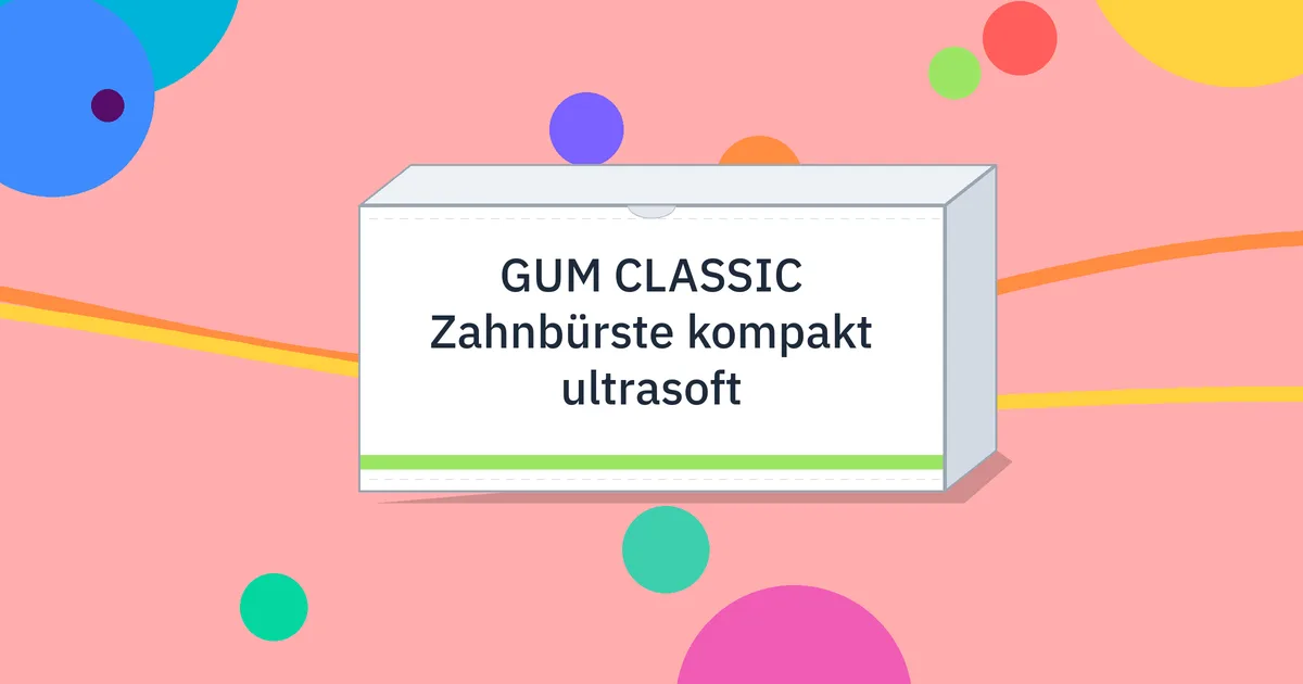 Symbolbild: Packung mit der Aufschrift GUM CLASSIC Zahnbürste kompakt ultrasoft (PZN 19436390) – Verfügbarkeit und Bezug in Apotheken in Frankfurt am Main