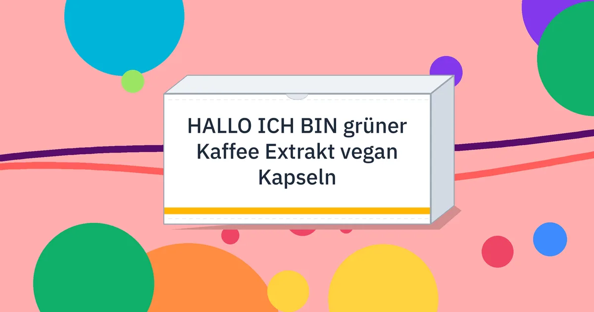 Symbolbild: Packung mit der Aufschrift HALLO ICH BIN grüner Kaffee Extrakt vegan Kapseln (PZN 14307943) – Verfügbarkeit und Bezug in Apotheken in Frankfurt am Main