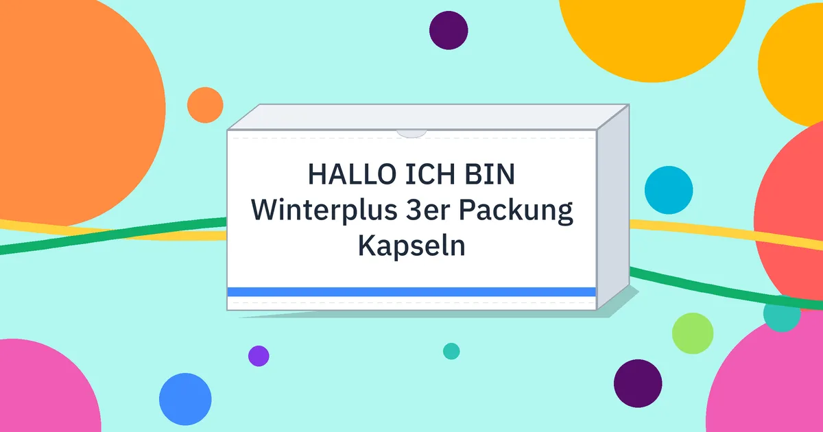 Symbolbild: Packung mit der Aufschrift HALLO ICH BIN Winterplus 3er Packung Kapseln (PZN 16010905) – Verfügbarkeit und Bezug in Apotheken in Frankfurt am Main