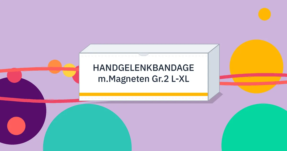 Symbolbild: Packung mit der Aufschrift HANDGELENKBANDAGE m.Magneten Gr.2 L-XL (PZN 00671473) – Verfügbarkeit und Bezug in Apotheken in Frankfurt am Main