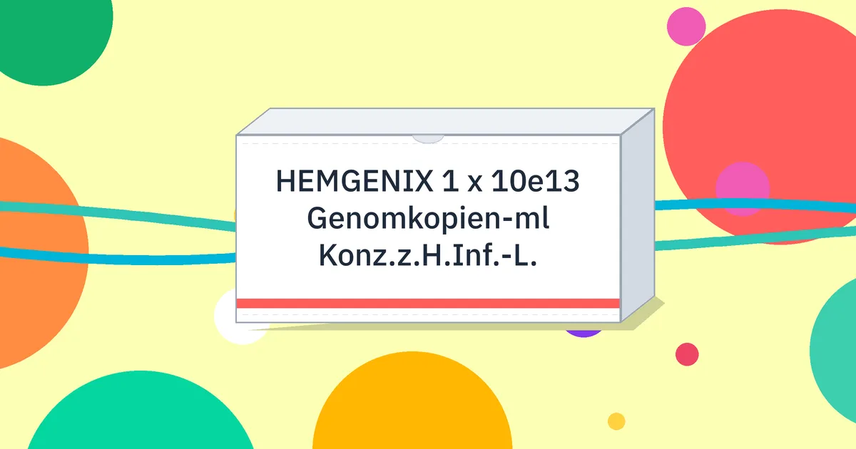 Symbolbild: Packung mit der Aufschrift HEMGENIX 1 x 10e13 Genomkopien-ml Konz.z.H.Inf.-L. (PZN 19833151) – Verfügbarkeit und Bezug in Apotheken in Frankfurt am Main