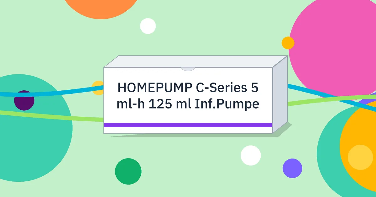 Symbolbild: Packung mit der Aufschrift HOMEPUMP C-Series 5 ml-h 125 ml Inf.Pumpe (PZN 10625824) – Verfügbarkeit und Bezug in Apotheken in Frankfurt am Main