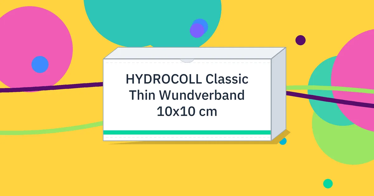 Symbolbild: Packung mit der Aufschrift HYDROCOLL Classic Thin Wundverband 10x10 cm (PZN 20165803) – Verfügbarkeit und Bezug in Apotheken in Frankfurt am Main