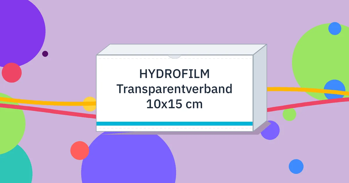 Symbolbild: Packung mit der Aufschrift HYDROFILM Transparentverband 10x15 cm (PZN 02897282) – Verfügbarkeit und Bezug in Apotheken in Frankfurt am Main