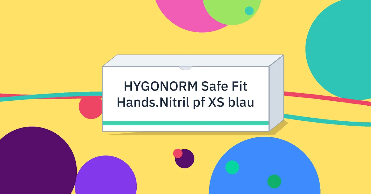 Symbolbild: Packung mit der Aufschrift HYGONORM Safe Fit Hands.Nitril pf XS blau (PZN 20774235) – Verfügbarkeit und Bezug in Apotheken in Frankfurt am Main