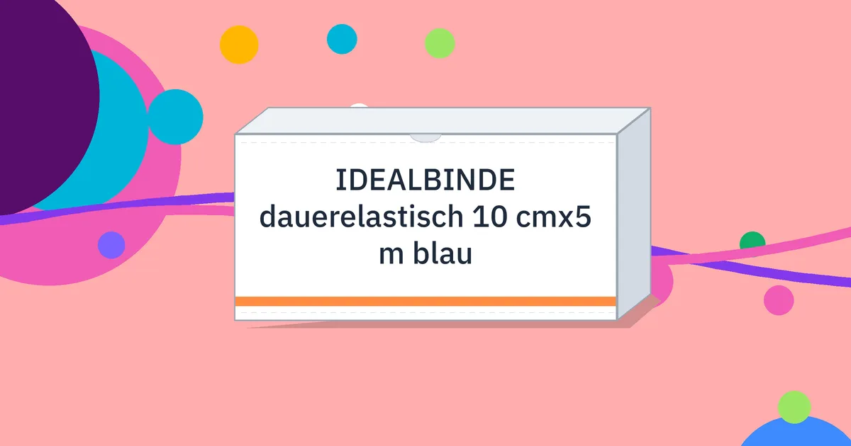 Symbolbild: Packung mit der Aufschrift IDEALBINDE dauerelastisch 10 cmx5 m blau (PZN 04794936) – Verfügbarkeit und Bezug in Apotheken in Frankfurt am Main