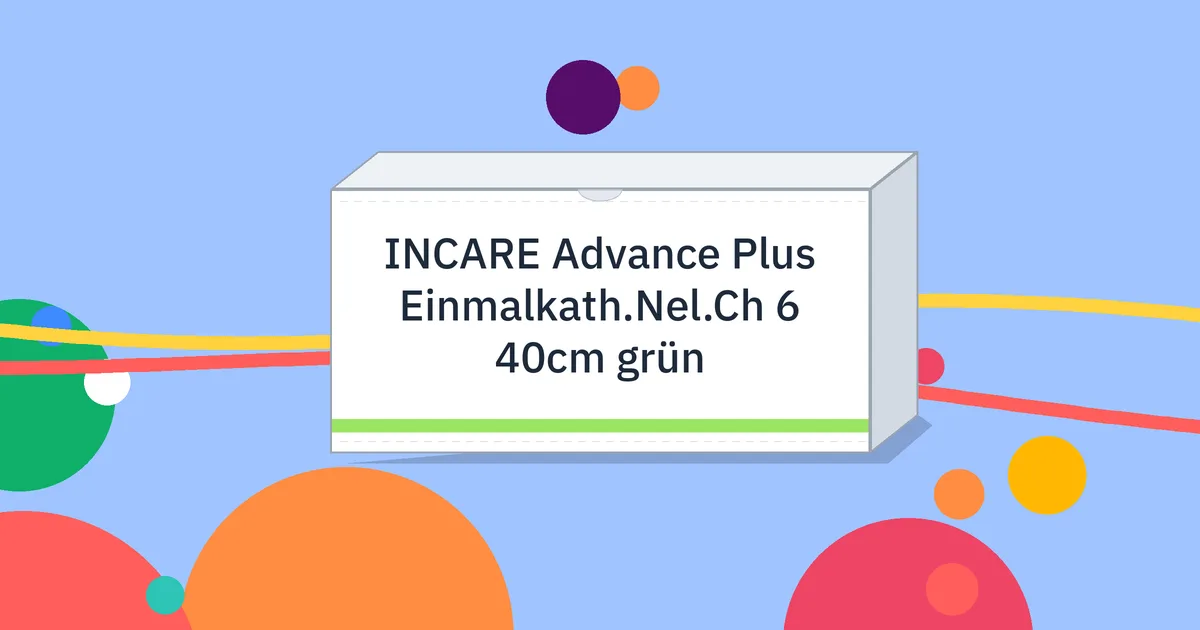 Symbolbild: Packung mit der Aufschrift INCARE Advance Plus Einmalkath.Nel.Ch 6 40cm grün (PZN 02258895) – Verfügbarkeit und Bezug in Apotheken in Frankfurt am Main