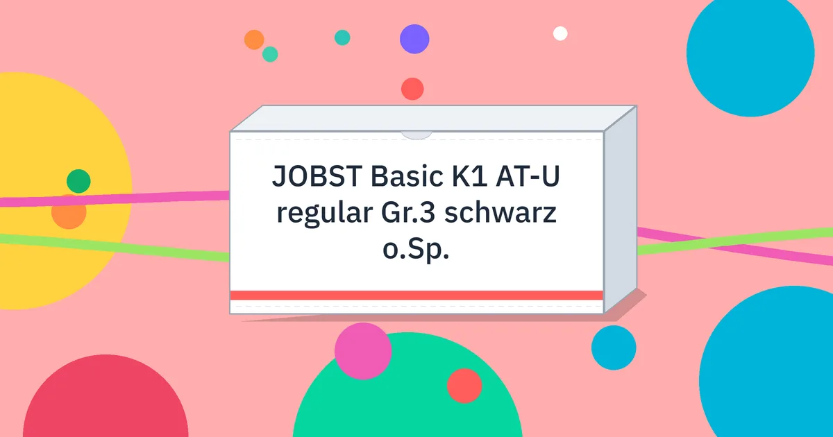 Symbolbild: Packung mit der Aufschrift JOBST Basic K1 AT-U regular Gr.3 schwarz o.Sp. (PZN 15310628) – Verfügbarkeit und Bezug in Apotheken in Frankfurt am Main
