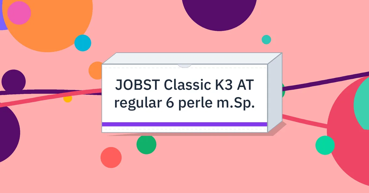 Symbolbild: Packung mit der Aufschrift JOBST Classic K3 AT regular 6 perle m.Sp. (PZN 13078015) – Verfügbarkeit und Bezug in Apotheken in Frankfurt am Main
