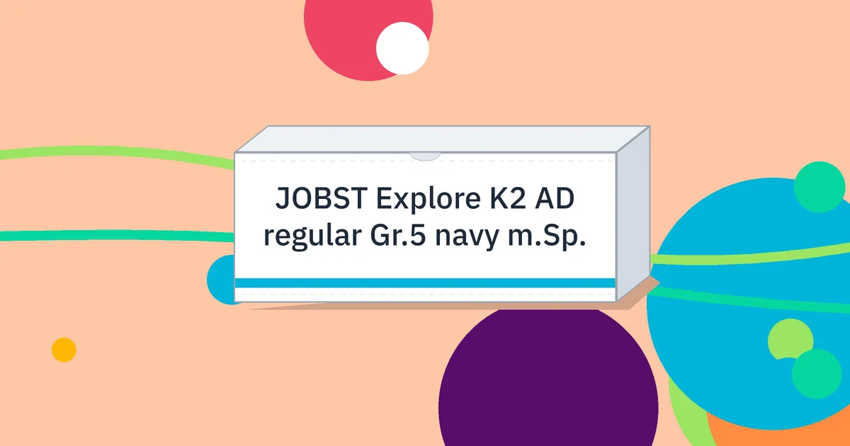 Symbolbild: Packung mit der Aufschrift JOBST Explore K2 AD regular Gr.5 navy m.Sp. (PZN 11022252) – Verfügbarkeit und Bezug in Apotheken in Frankfurt am Main