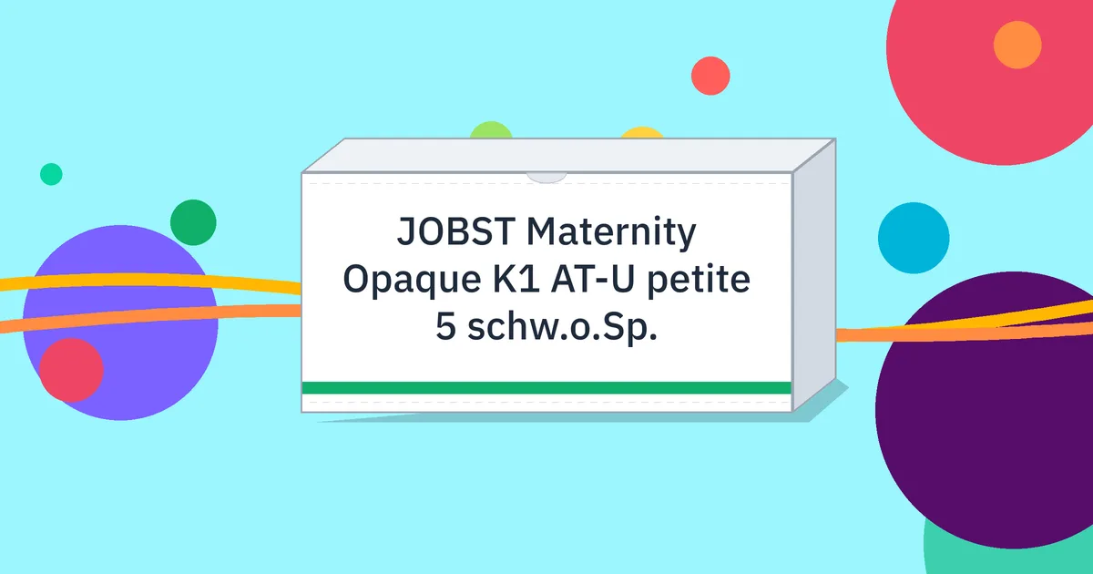Symbolbild: Packung mit der Aufschrift JOBST Maternity Opaque K1 AT-U petite 5 schw.o.Sp. (PZN 15853010) – Verfügbarkeit und Bezug in Apotheken in Frankfurt am Main