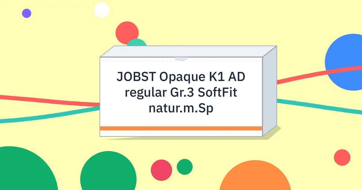 Symbolbild: Packung mit der Aufschrift JOBST Opaque K1 AD regular Gr.3 SoftFit natur.m.Sp (PZN 13081916) – Verfügbarkeit und Bezug in Apotheken in Frankfurt am Main