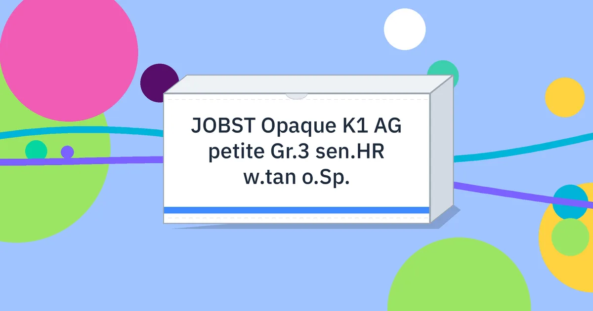 Symbolbild: Packung mit der Aufschrift JOBST Opaque K1 AG petite Gr.3 sen.HR w.tan o.Sp. (PZN 16270256) – Verfügbarkeit und Bezug in Apotheken in Frankfurt am Main