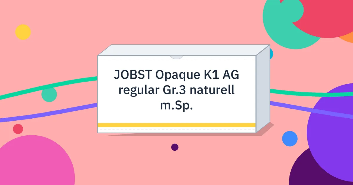 Symbolbild: Packung mit der Aufschrift JOBST Opaque K1 AG regular Gr.3 naturell m.Sp. (PZN 13092297) – Verfügbarkeit und Bezug in Apotheken in Frankfurt am Main