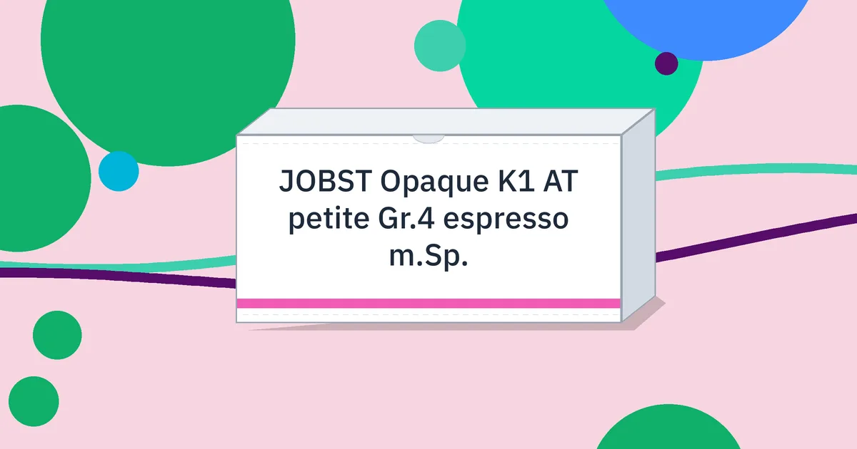 Symbolbild: Packung mit der Aufschrift JOBST Opaque K1 AT petite Gr.4 espresso m.Sp. (PZN 16276968) – Verfügbarkeit und Bezug in Apotheken in Frankfurt am Main