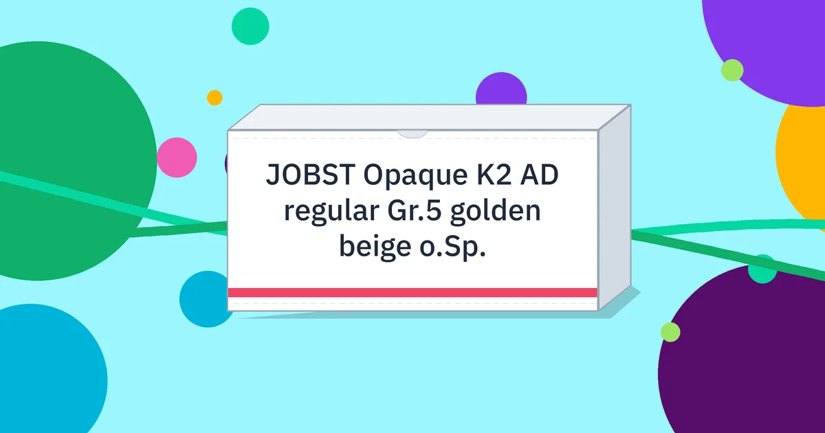 Symbolbild: Packung mit der Aufschrift JOBST Opaque K2 AD regular Gr.5 golden beige o.Sp. (PZN 16277442) – Verfügbarkeit und Bezug in Apotheken in Frankfurt am Main