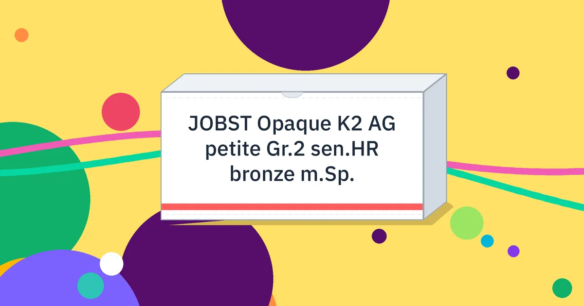 Symbolbild: Packung mit der Aufschrift JOBST Opaque K2 AG petite Gr.2 sen.HR bronze m.Sp. (PZN 13112798) – Verfügbarkeit und Bezug in Apotheken in Frankfurt am Main
