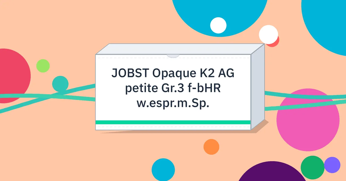Symbolbild: Packung mit der Aufschrift JOBST Opaque K2 AG petite Gr.3 f-bHR w.espr.m.Sp. (PZN 16285737) – Verfügbarkeit und Bezug in Apotheken in Frankfurt am Main