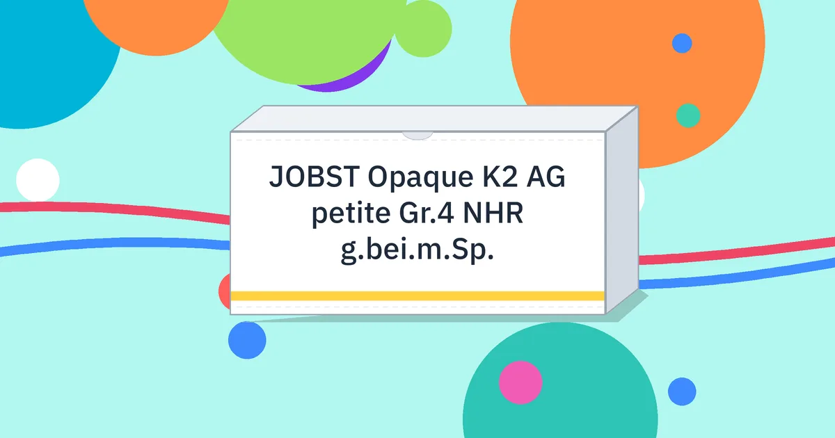 Symbolbild: Packung mit der Aufschrift JOBST Opaque K2 AG petite Gr.4 NHR g.bei.m.Sp. (PZN 16283715) – Verfügbarkeit und Bezug in Apotheken in Frankfurt am Main