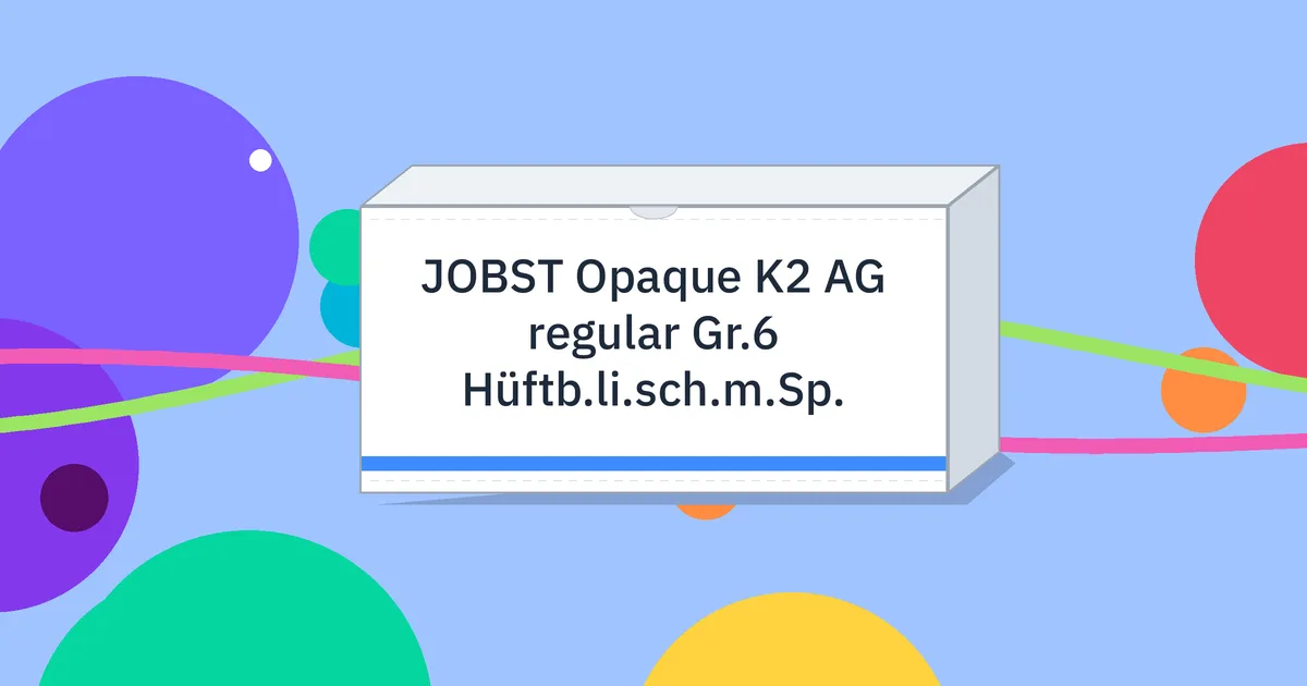 Symbolbild: Packung mit der Aufschrift JOBST Opaque K2 AG regular Gr.6 Hüftb.li.sch.m.Sp. (PZN 13115963) – Verfügbarkeit und Bezug in Apotheken in Frankfurt am Main