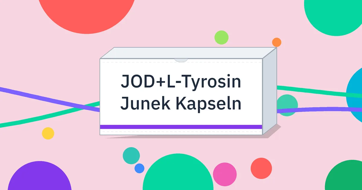 Symbolbild: Packung mit der Aufschrift JOD+L-Tyrosin Junek Kapseln (PZN 01103765) – Verfügbarkeit und Bezug in Apotheken in Frankfurt am Main