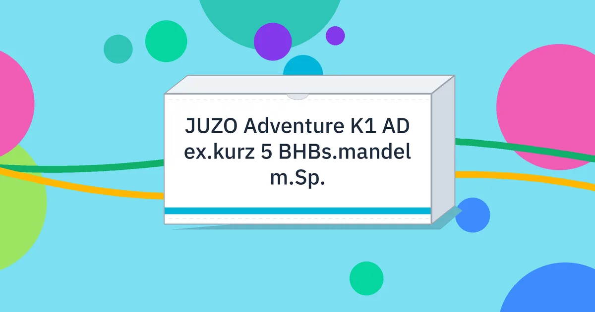 Symbolbild: Packung mit der Aufschrift JUZO Adventure K1 AD ex.kurz 5 BHBs.mandel m.Sp. (PZN 15496691) – Verfügbarkeit und Bezug in Apotheken in Frankfurt am Main