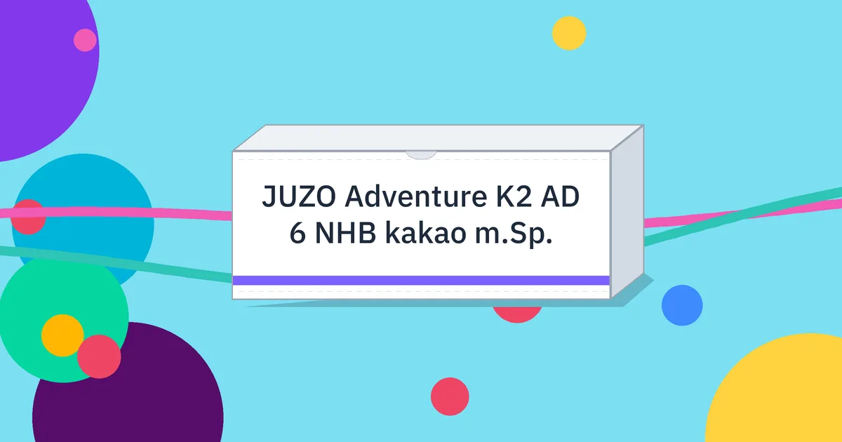 Symbolbild: Packung mit der Aufschrift JUZO Adventure K2 AD 6 NHB kakao m.Sp. (PZN 14974450) – Verfügbarkeit und Bezug in Apotheken in Frankfurt am Main