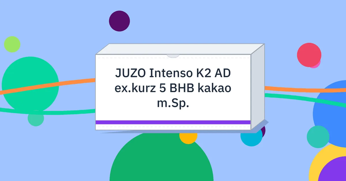 Symbolbild: Packung mit der Aufschrift JUZO Intenso K2 AD ex.kurz 5 BHB kakao m.Sp. (PZN 18615417) – Verfügbarkeit und Bezug in Apotheken in Frankfurt am Main
