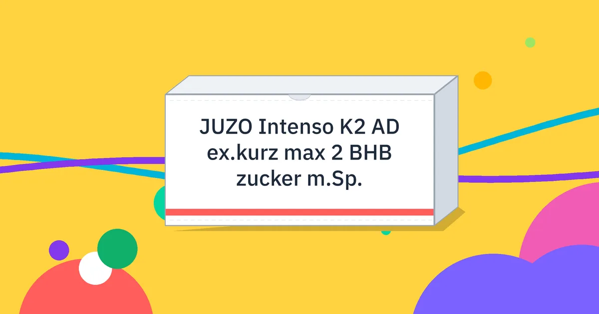 Symbolbild: Packung mit der Aufschrift JUZO Intenso K2 AD ex.kurz max 2 BHB zucker m.Sp. (PZN 18613648) – Verfügbarkeit und Bezug in Apotheken in Frankfurt am Main