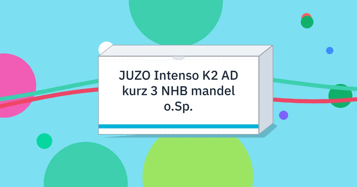 Symbolbild: Packung mit der Aufschrift JUZO Intenso K2 AD kurz 3 NHB mandel o.Sp. (PZN 18621665) – Verfügbarkeit und Bezug in Apotheken in Frankfurt am Main