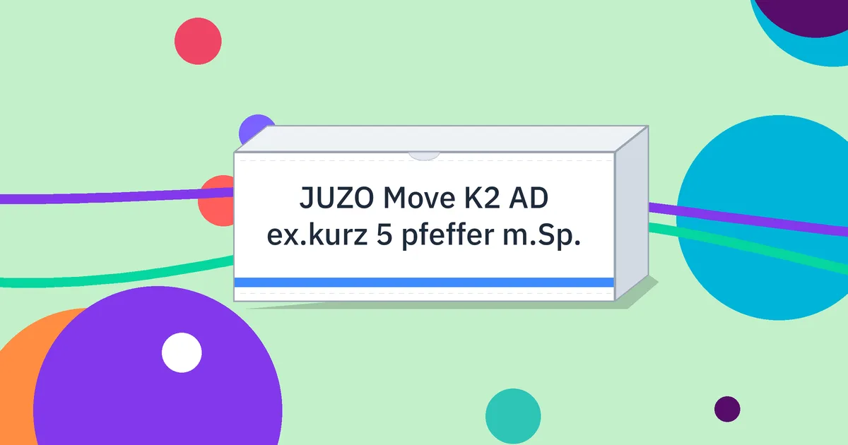 Symbolbild: Packung mit der Aufschrift JUZO Move K2 AD ex.kurz 5 pfeffer m.Sp. (PZN 16341051) – Verfügbarkeit und Bezug in Apotheken in Frankfurt am Main