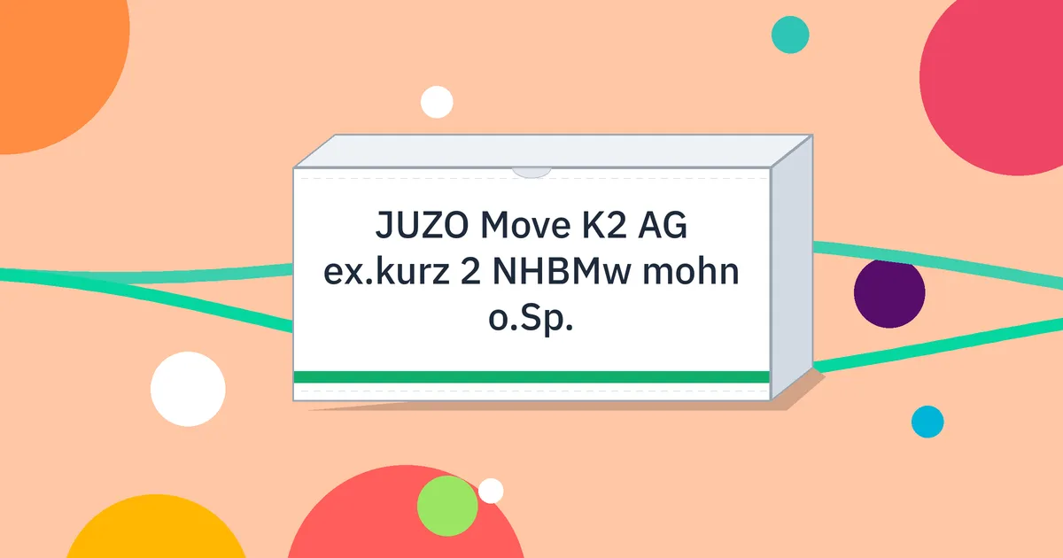 Symbolbild: Packung mit der Aufschrift JUZO Move K2 AG ex.kurz 2 NHBMw mohn o.Sp. (PZN 18565085) – Verfügbarkeit und Bezug in Apotheken in Frankfurt am Main