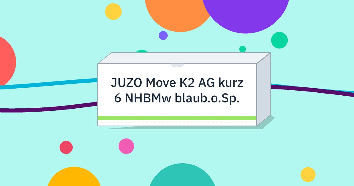 Symbolbild: Packung mit der Aufschrift JUZO Move K2 AG kurz 6 NHBMw blaub.o.Sp. (PZN 18561064) – Verfügbarkeit und Bezug in Apotheken in Frankfurt am Main