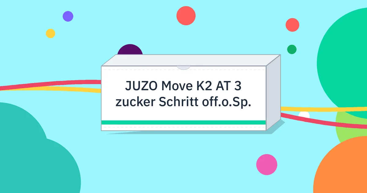 Symbolbild: Packung mit der Aufschrift JUZO Move K2 AT 3 zucker Schritt off.o.Sp. (PZN 20669490) – Verfügbarkeit und Bezug in Apotheken in Frankfurt am Main