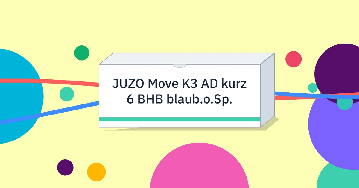 Symbolbild: Packung mit der Aufschrift JUZO Move K3 AD kurz 6 BHB blaub.o.Sp. (PZN 18572961) – Verfügbarkeit und Bezug in Apotheken in Frankfurt am Main