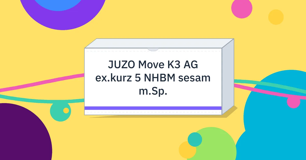 Symbolbild: Packung mit der Aufschrift JUZO Move K3 AG ex.kurz 5 NHBM sesam m.Sp. (PZN 18582735) – Verfügbarkeit und Bezug in Apotheken in Frankfurt am Main
