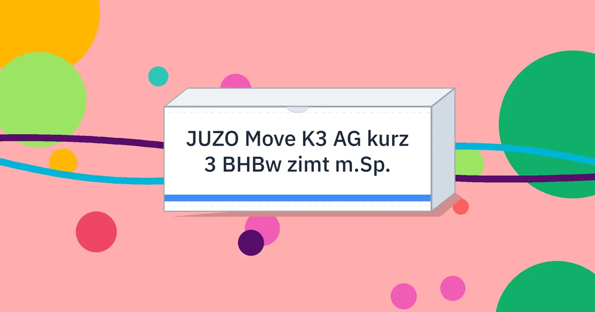 Symbolbild: Packung mit der Aufschrift JUZO Move K3 AG kurz 3 BHBw zimt m.Sp. (PZN 18579816) – Verfügbarkeit und Bezug in Apotheken in Frankfurt am Main