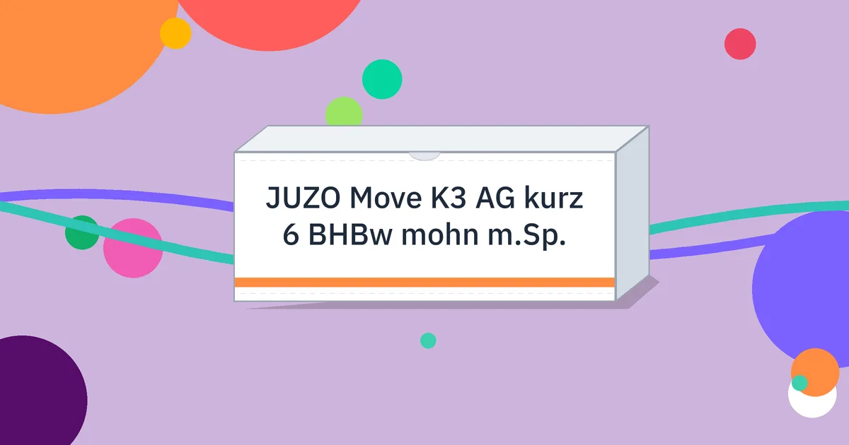 Symbolbild: Packung mit der Aufschrift JUZO Move K3 AG kurz 6 BHBw mohn m.Sp. (PZN 18591740) – Verfügbarkeit und Bezug in Apotheken in Frankfurt am Main