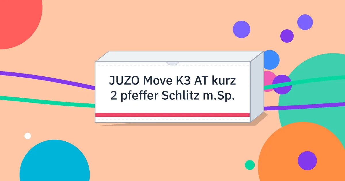 Symbolbild: Packung mit der Aufschrift JUZO Move K3 AT kurz 2 pfeffer Schlitz m.Sp. (PZN 20684012) – Verfügbarkeit und Bezug in Apotheken in Frankfurt am Main